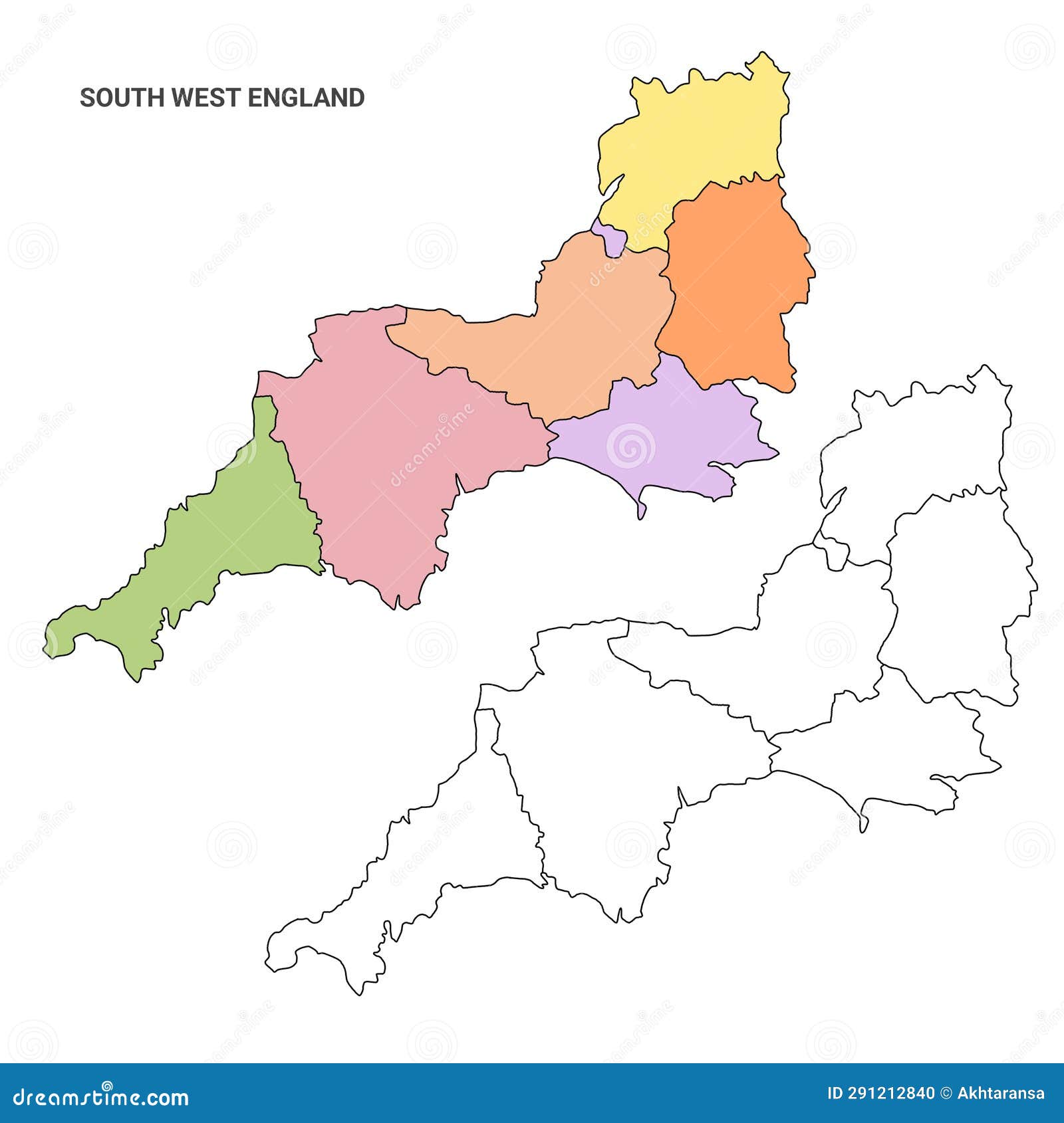 South West England Administrative Map Set - Blank Outline Map Stock ...