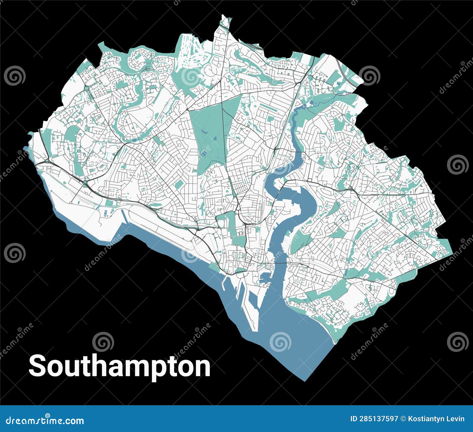 Southampton City Map, Administrative Area Stock Vector - Illustration ...