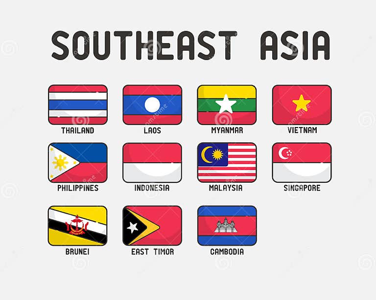Southeast Asia flags set stock vector. Illustration of icon - 229076469