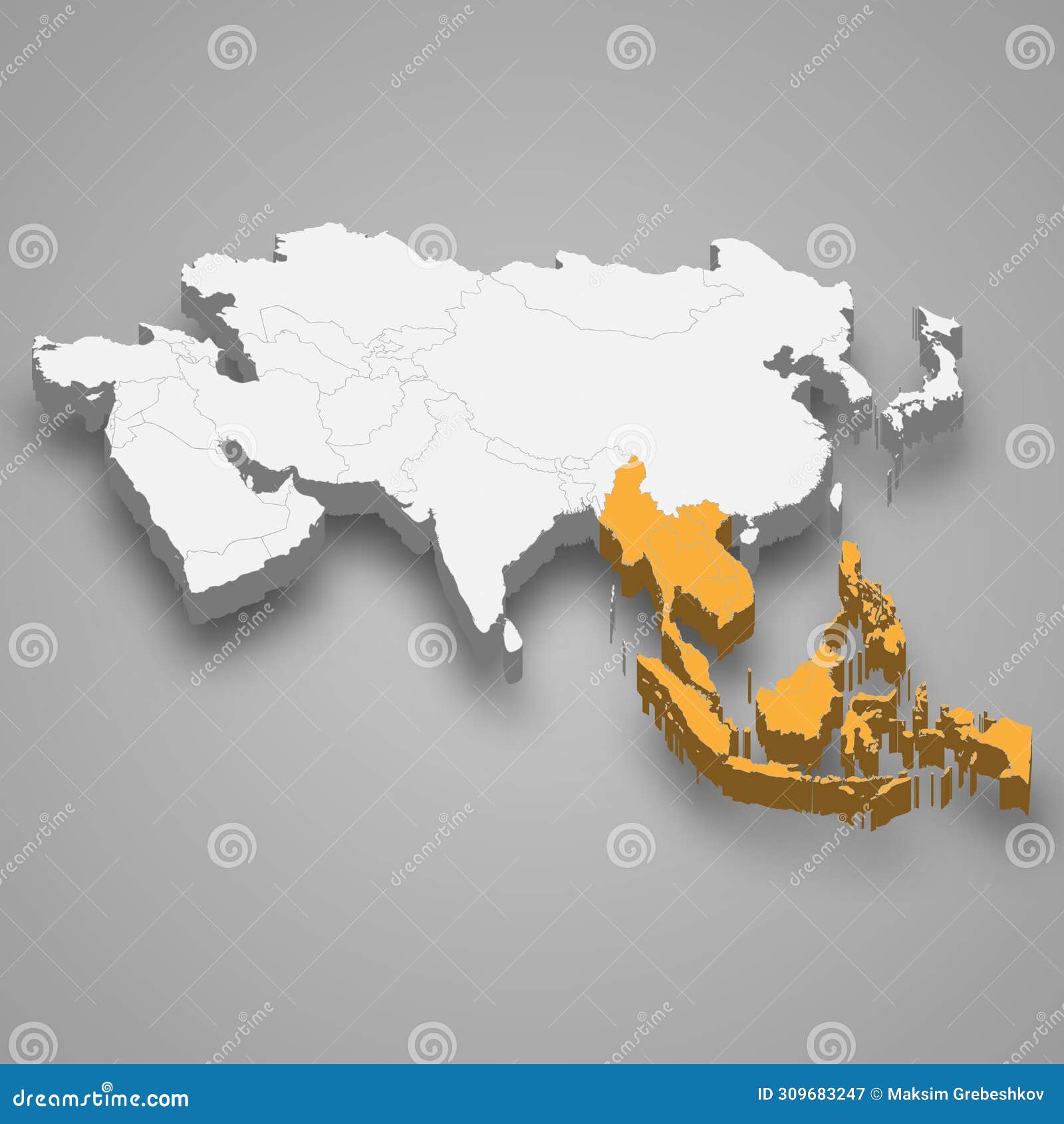 Southeast Asia Location within Asia 3d Map Stock Vector - Illustration ...