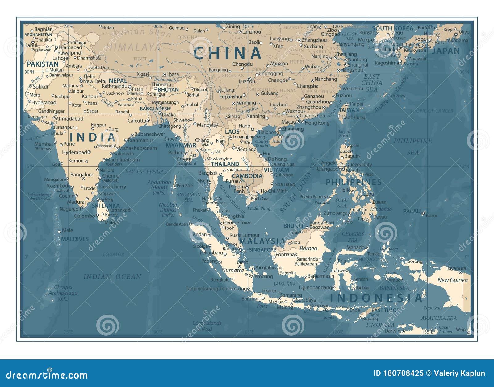 Southeast Asia Map - Vintage Vector Illustration Stock Illustration ...
