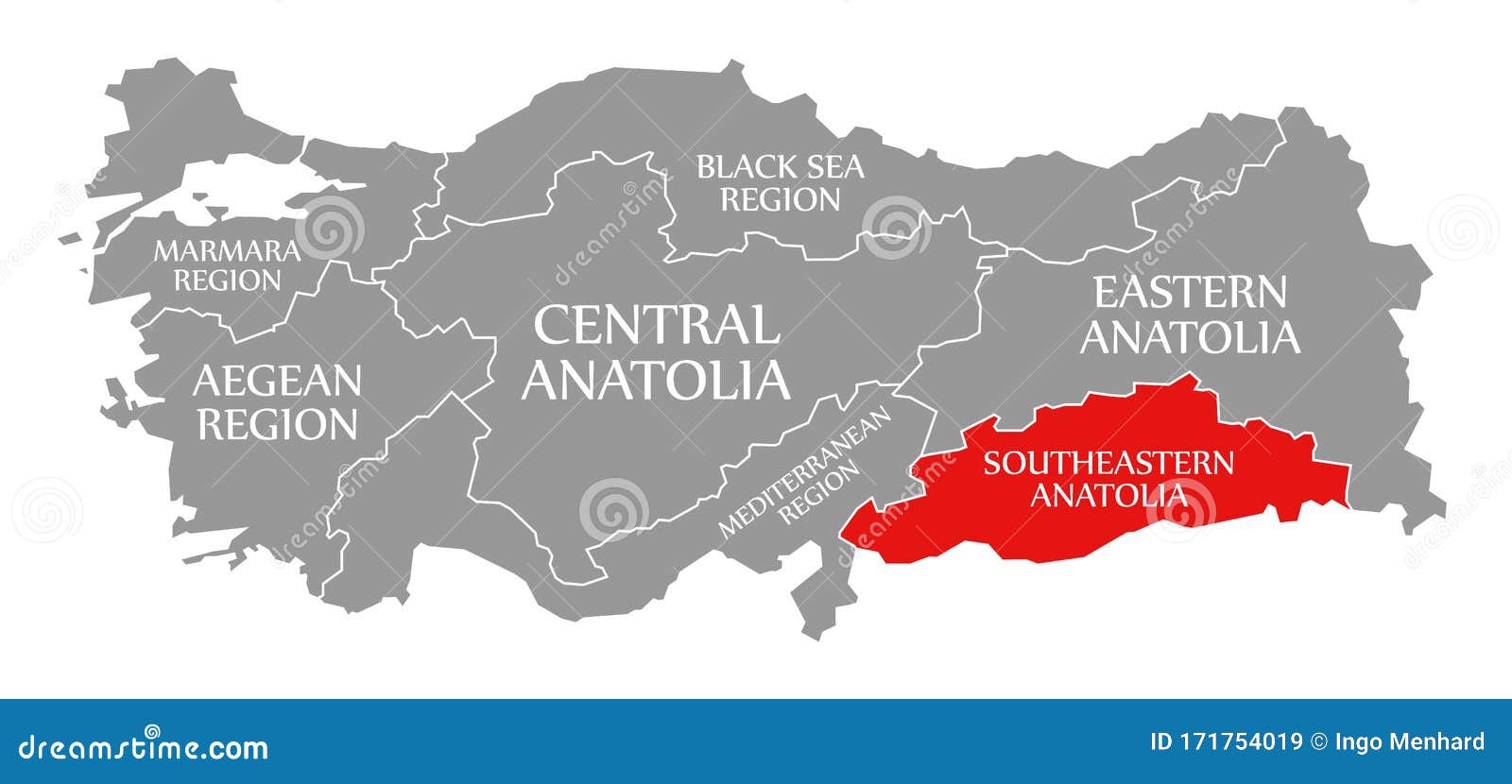 Southeastern Anatolia Red Highlighted In Map Of Turkey Royalty-Free ...