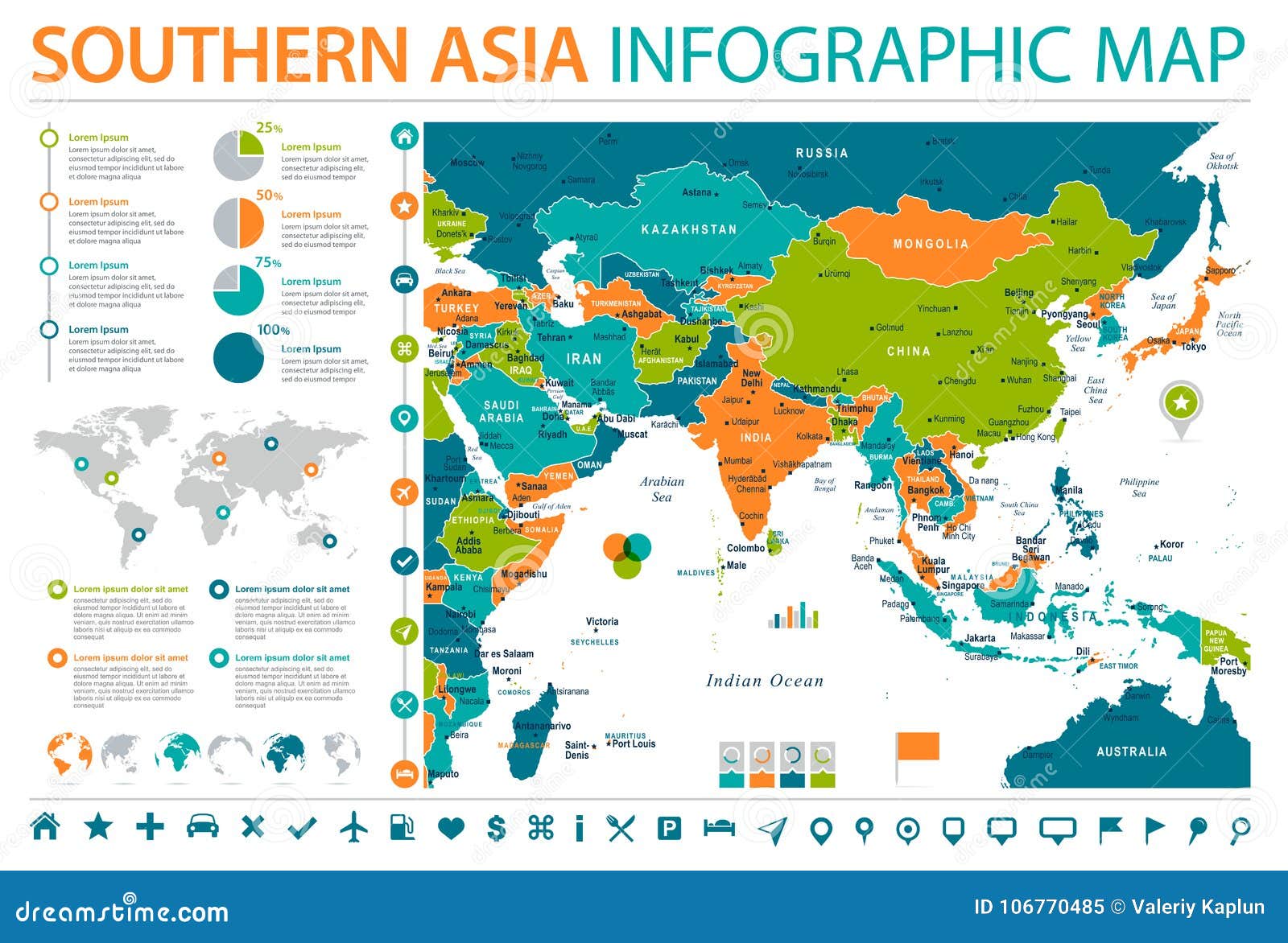 Southern Asia Map - Info Graphic Vector Illustration Stock Illustration ...