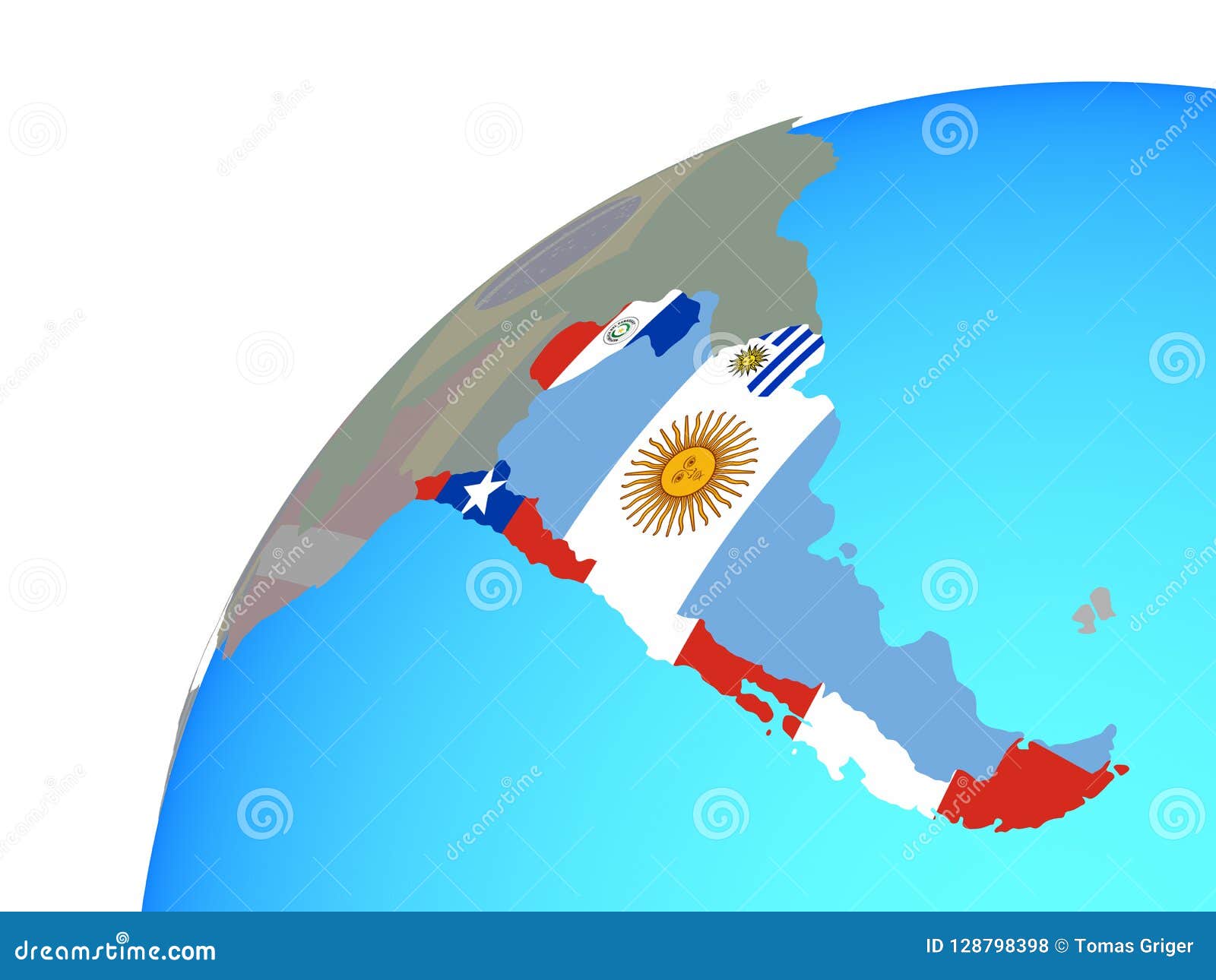 Southern Cone with Flags on Globe Stock Illustration - Illustration of ...