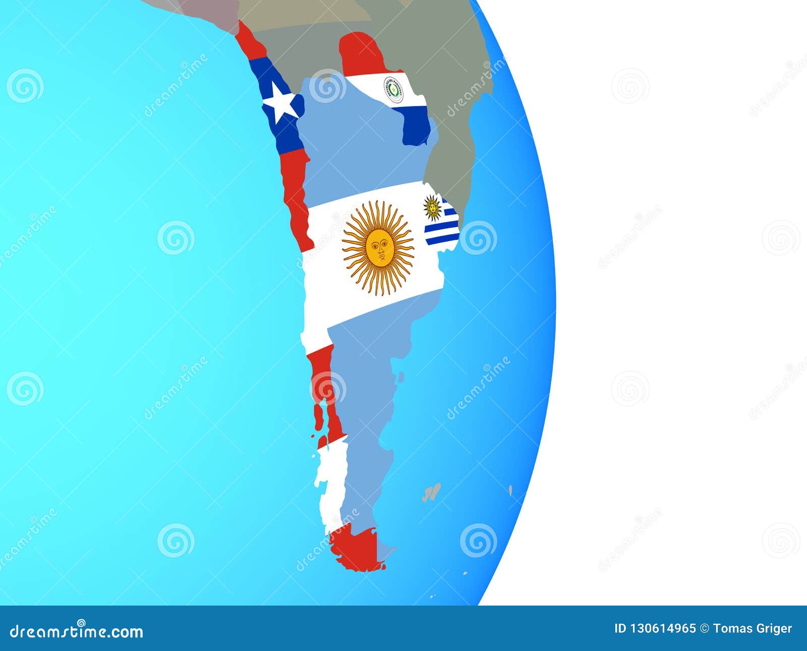 Southern Cone with Flags on Globe Stock Illustration - Illustration of ...