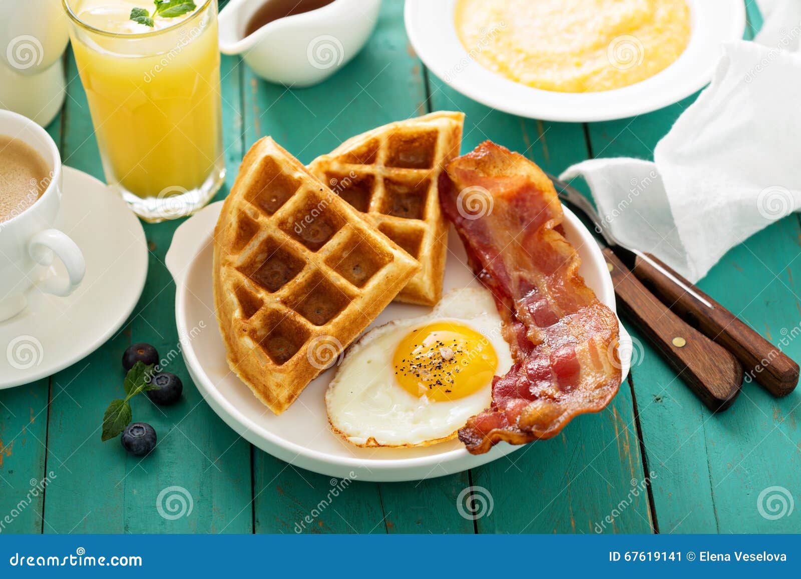 Southern Cuisine Breakfast with Waffles Stock Image - Image of crispy ...