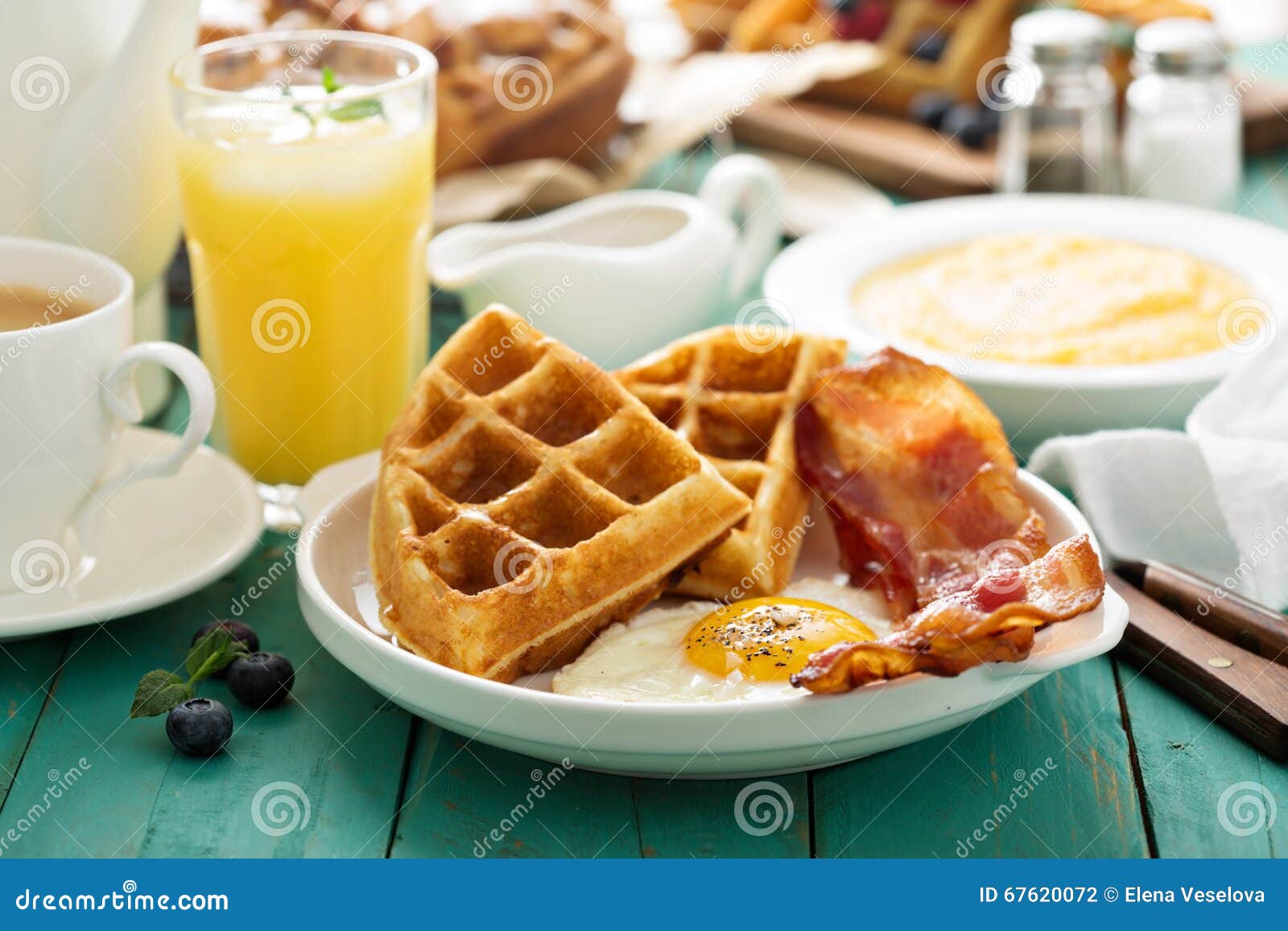 Southern Cuisine Breakfast with Waffles Stock Photo - Image of meal ...