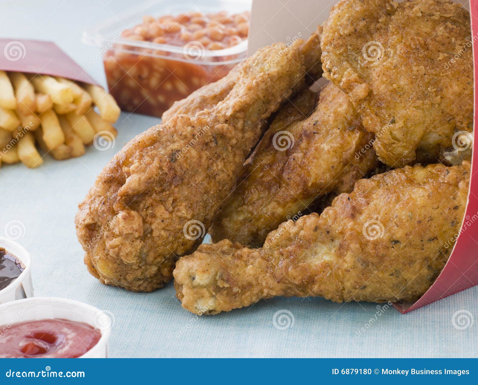 Southern Fried Chicken in a Box with Fries Stock Photo - Image of ...