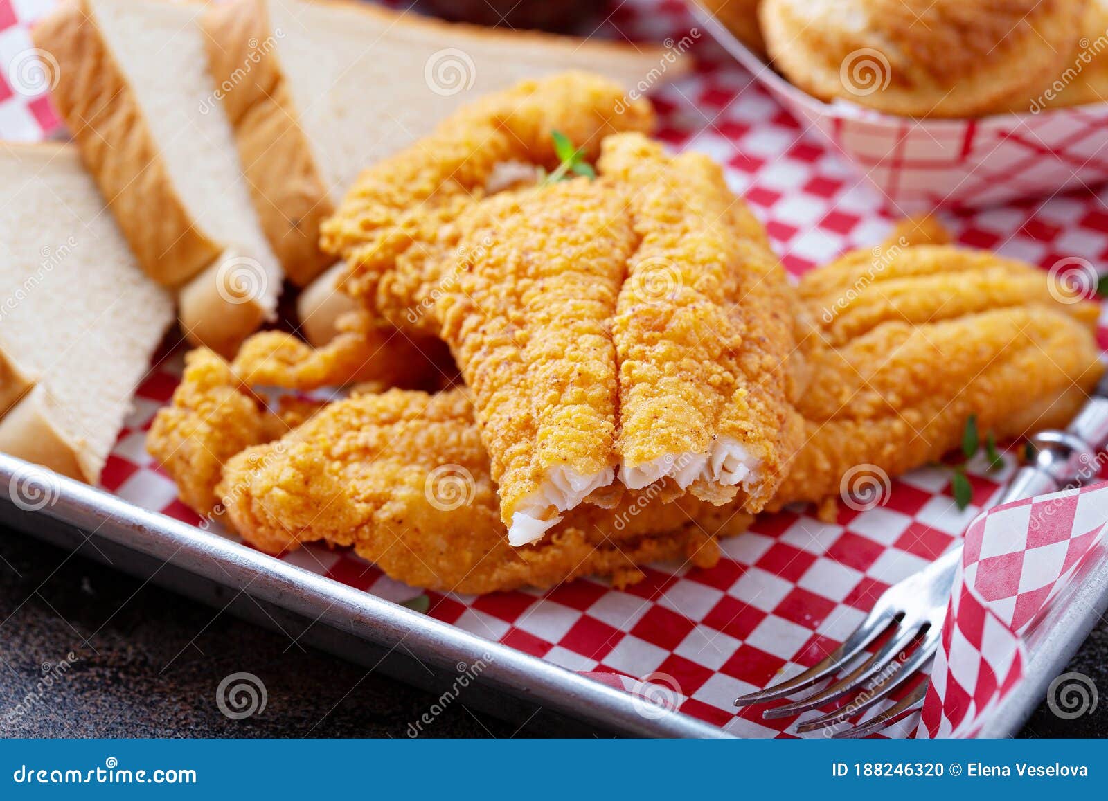 Southern Fried Fish with Toast Stock Photo - Image of crusty, healthy ...
