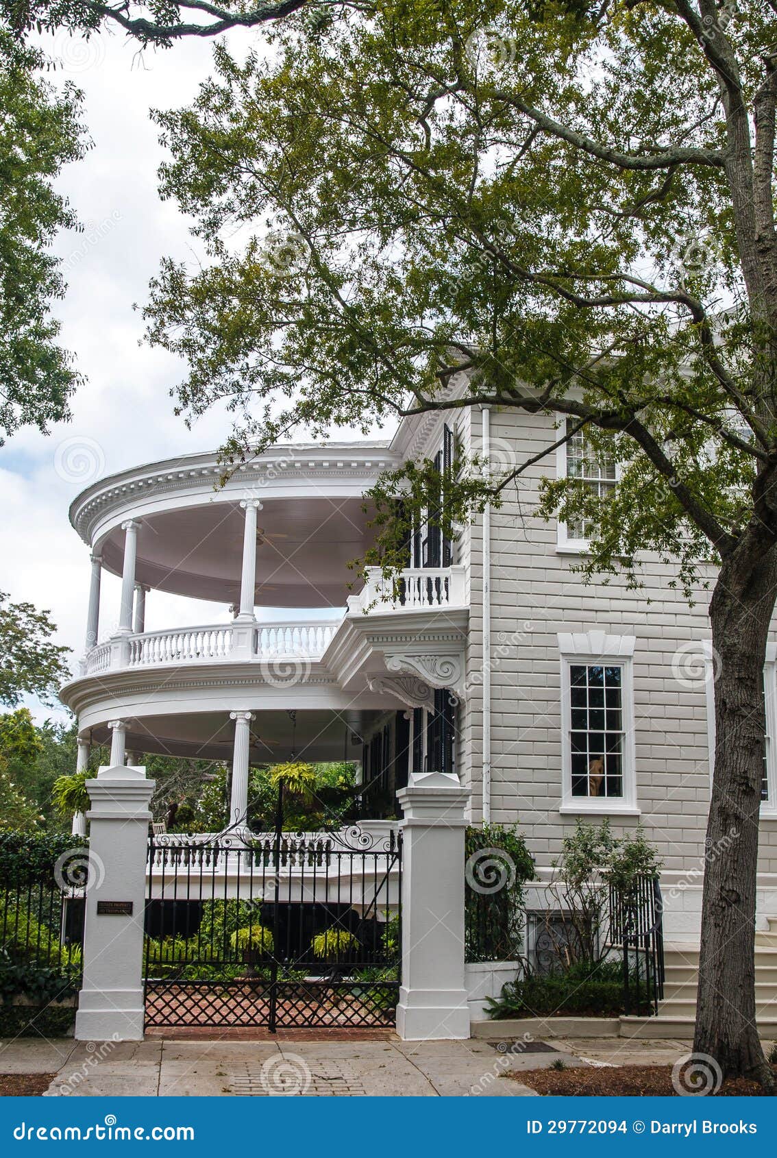 Tree by Two-Story Round Veranda Stock Photo - Image of details, home ...