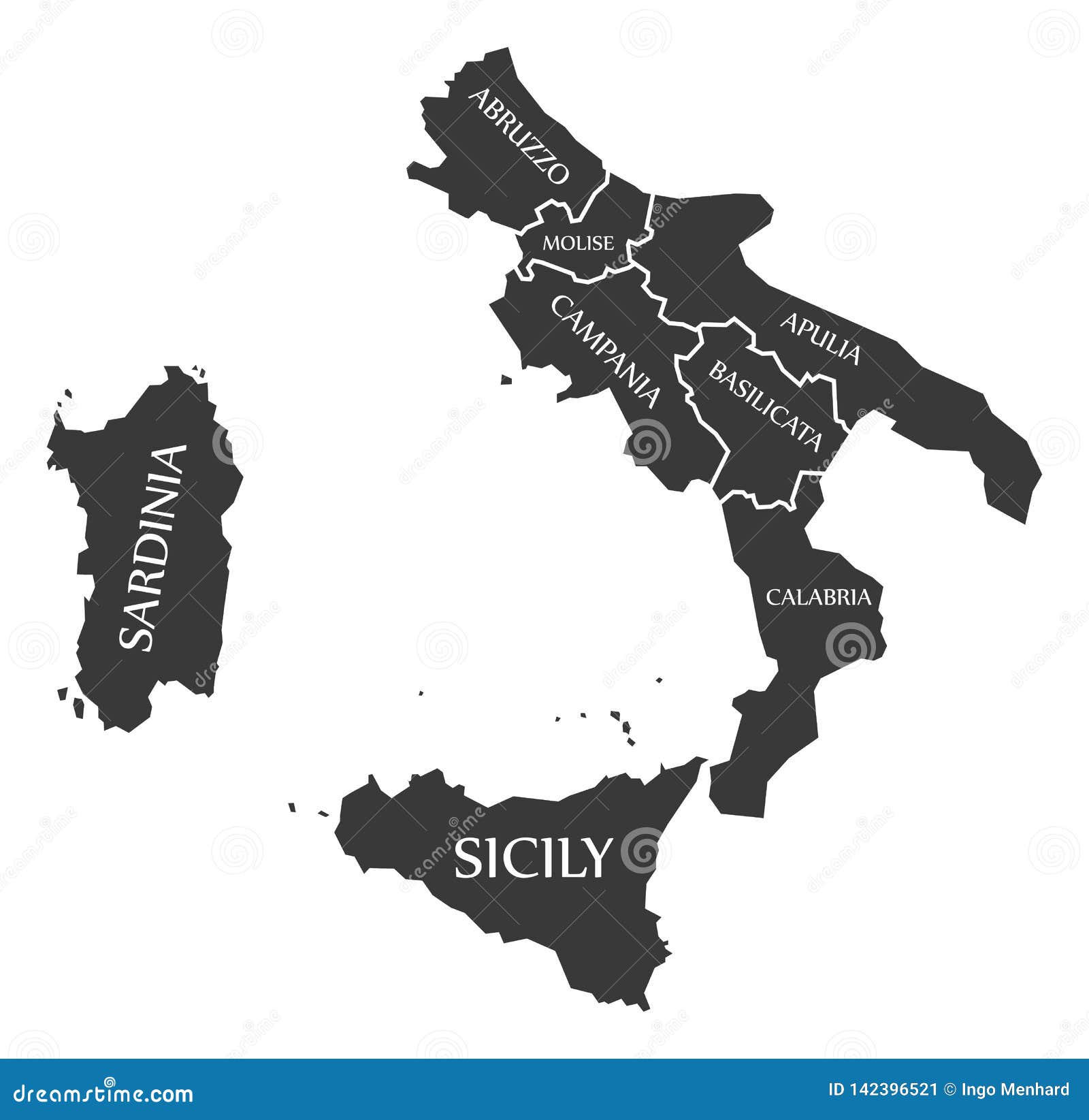 Southern Regions of Italy Map Stock Vector - Illustration of isolated ...