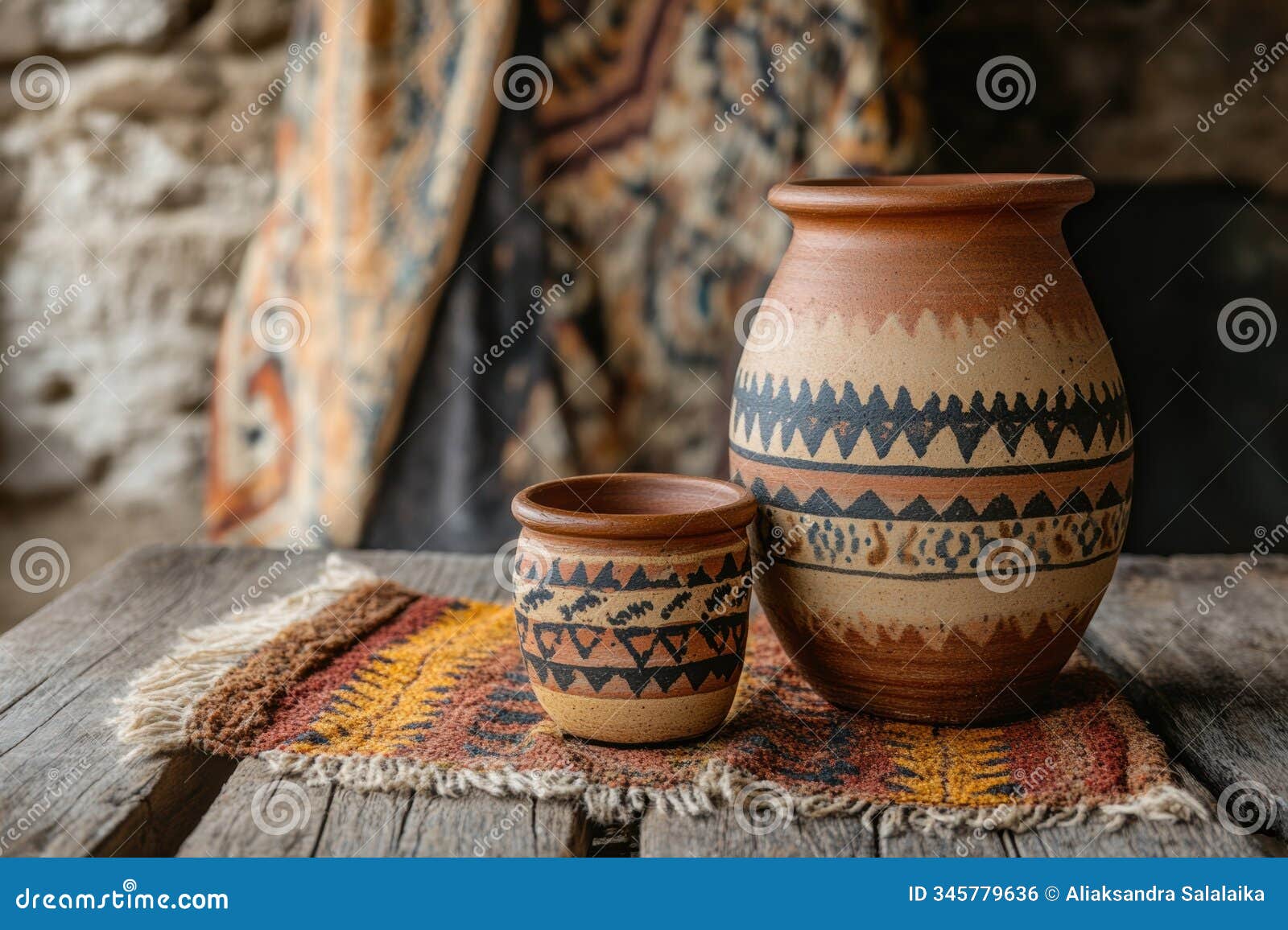 Southwest Pottery Display, Handmade Southwestern Pottery on a Rustic ...