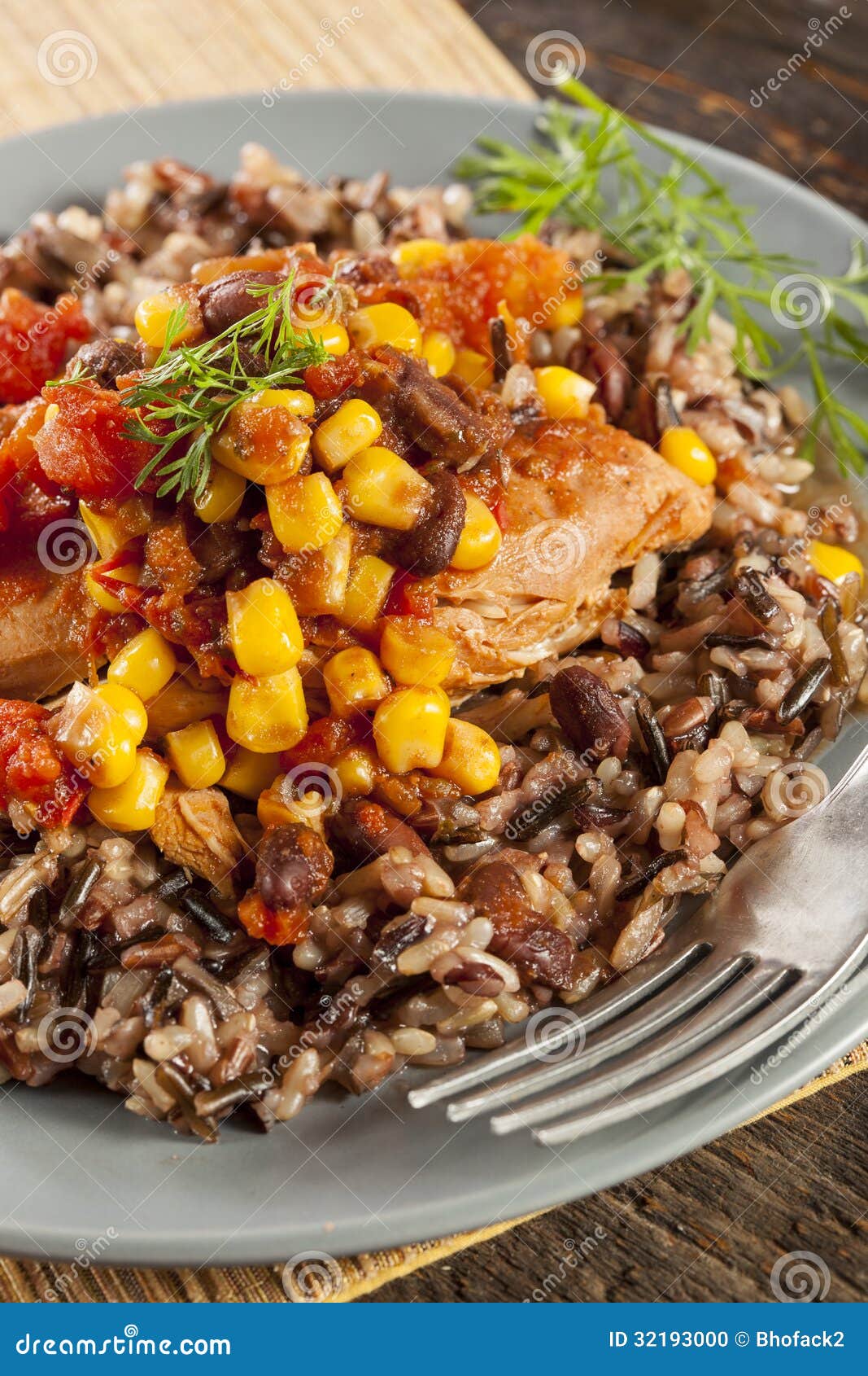 Southwestern Chicken with Rice and Corn Stock Photo - Image of green ...
