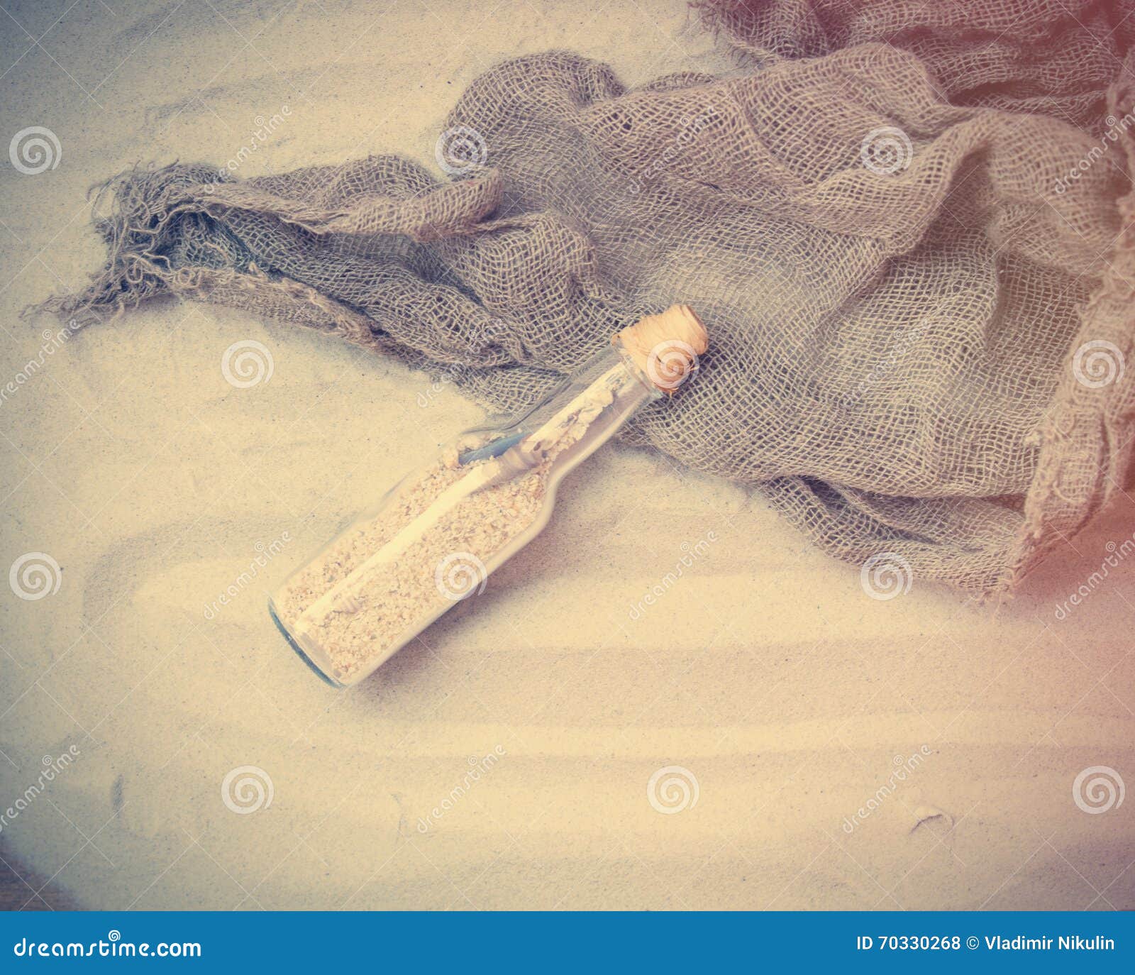 Souvenir Bottle and Fishnet on the Sand Stock Photo - Image of model ...