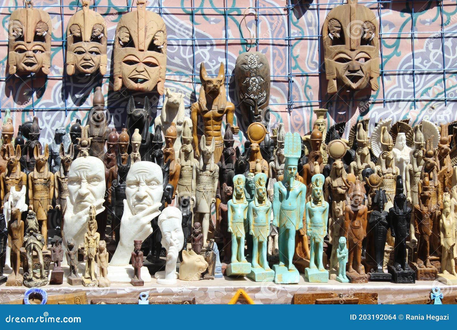 Souvenir Display Showing Statues and Masks in Aswan Stock Photo - Image ...
