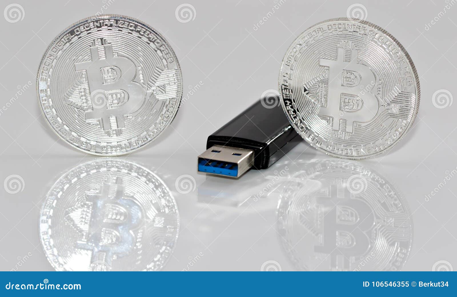 Souvenir Silver Coins Bitcoin and USB Flash Drive with the Information ...