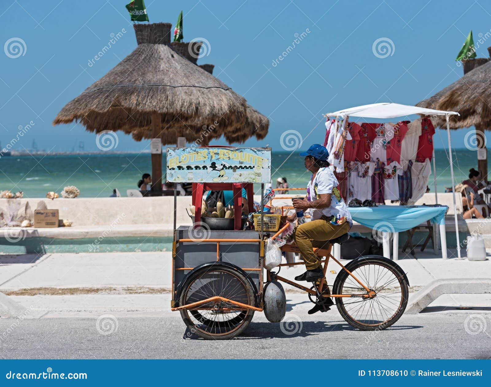 Souvenir Stalls On The Beach Promenade Of Progreso, Yucatan, Mexico ...