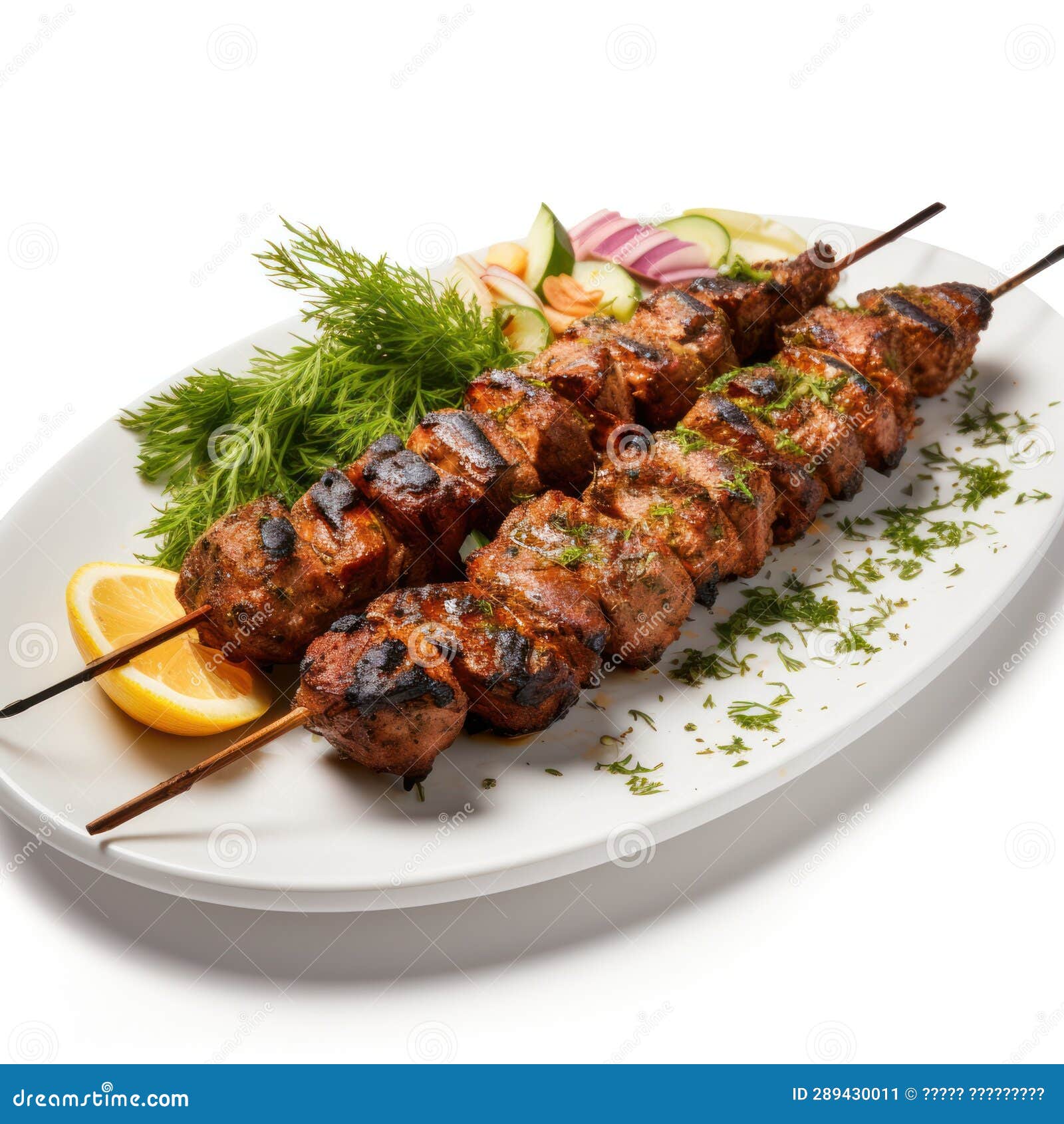 Souvlaki on the Board Isolate on White Stock Image - Image of dinner ...
