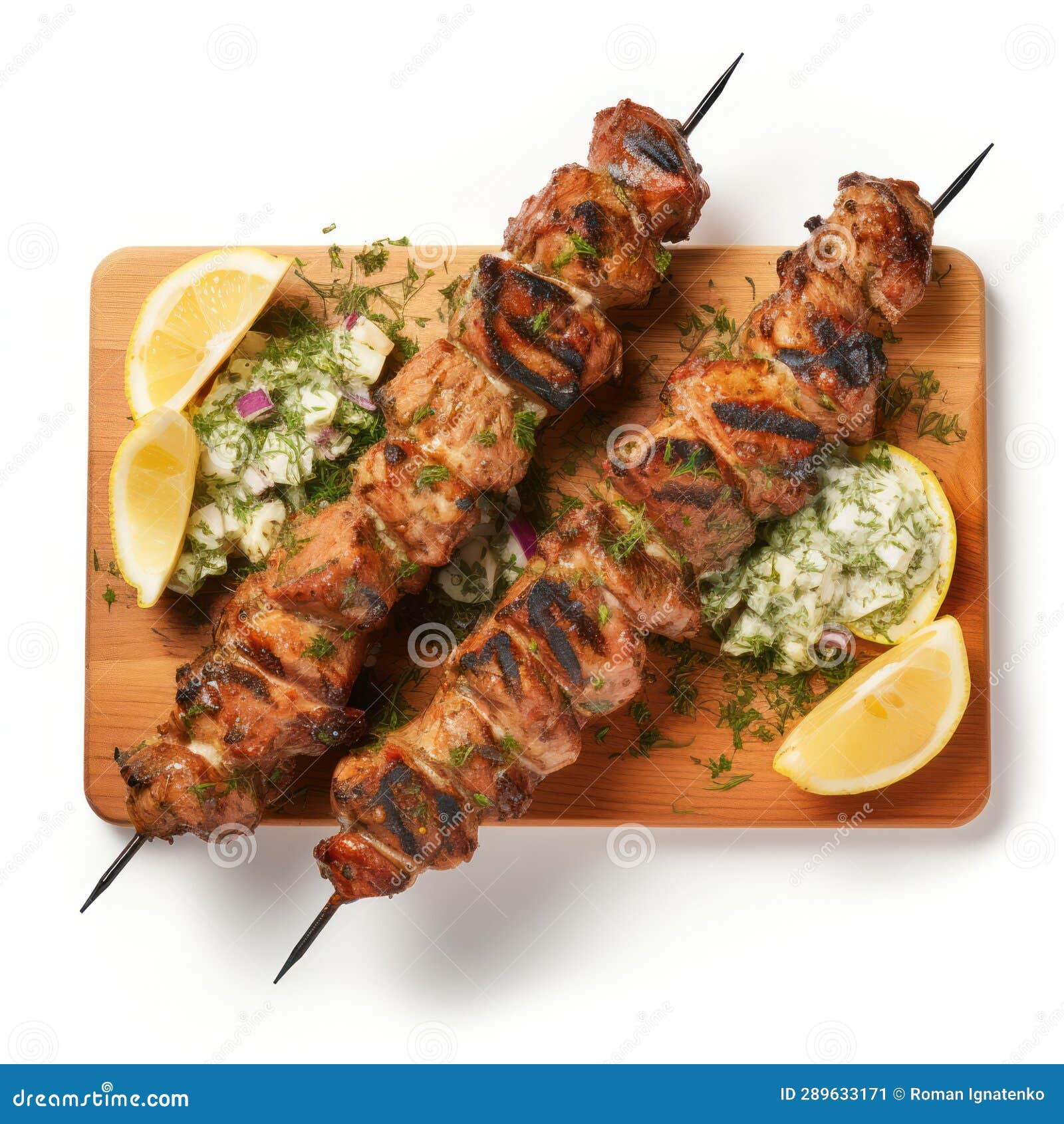 Souvlaki on the Board Isolate on White Stock Image - Image of grilled ...