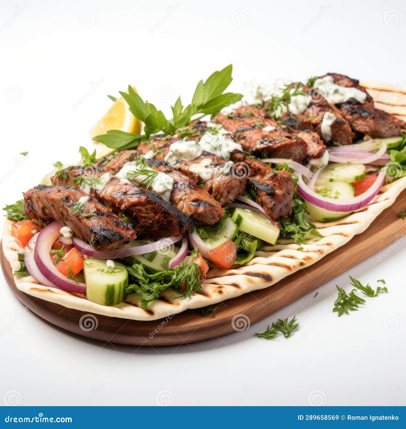 Souvlaki on the Board Isolate on White Stock Image - Image of plate ...