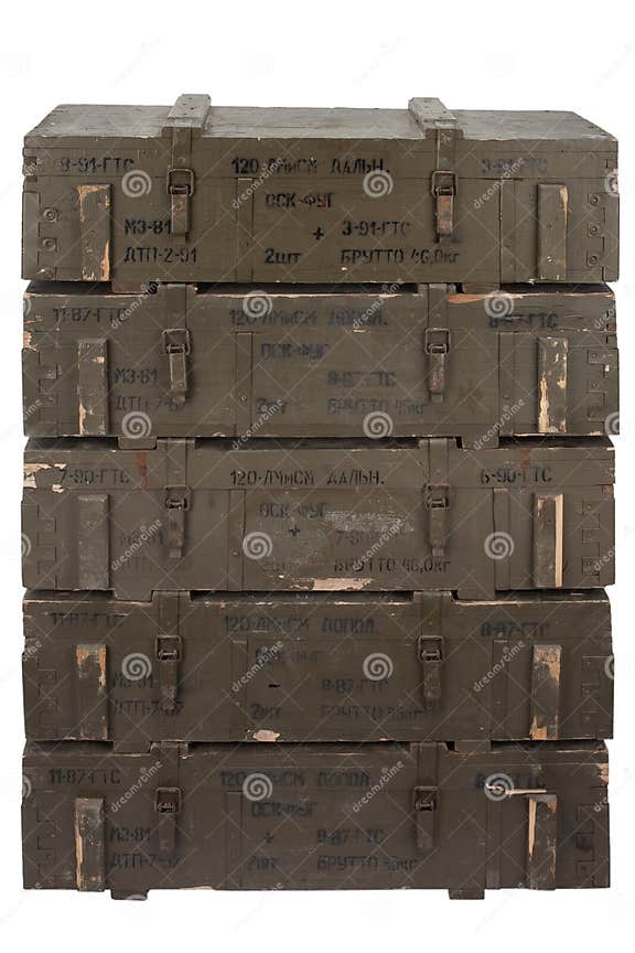 Soviet Army Ammunition Stack of Green Crates. Text in Russian - Type of ...
