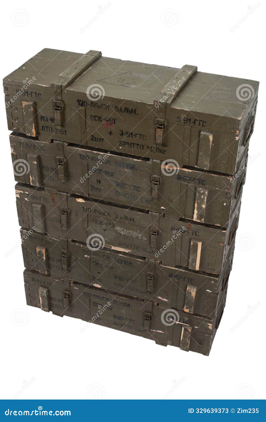 Army Ammunition Stack Of Green Crates. Text In Russian - Type Of ...