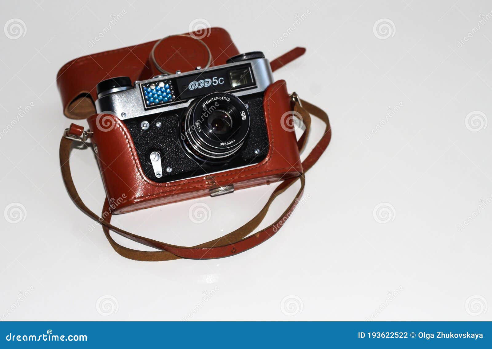 Soviet Camera on a Light Background in a Case. Soviet FED-5 Camera 1935 ...