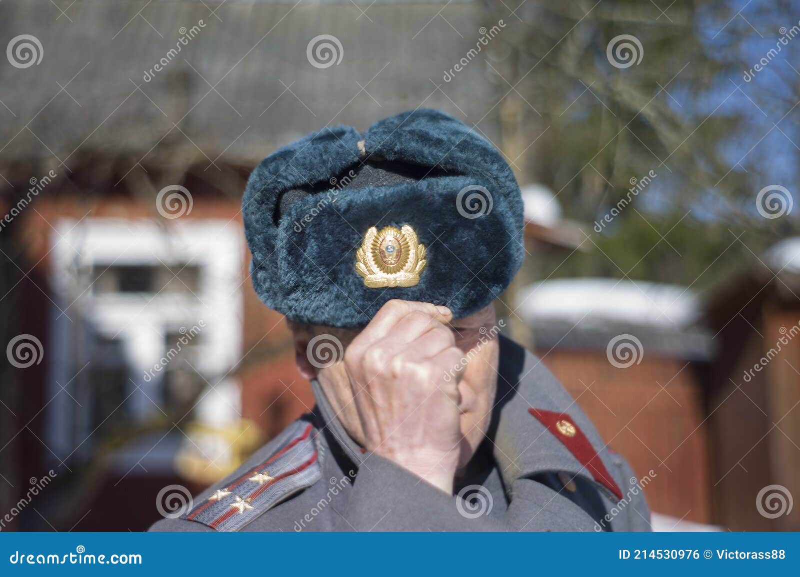 Soviet colonel in uniform stock photo. Image of hand - 214530976