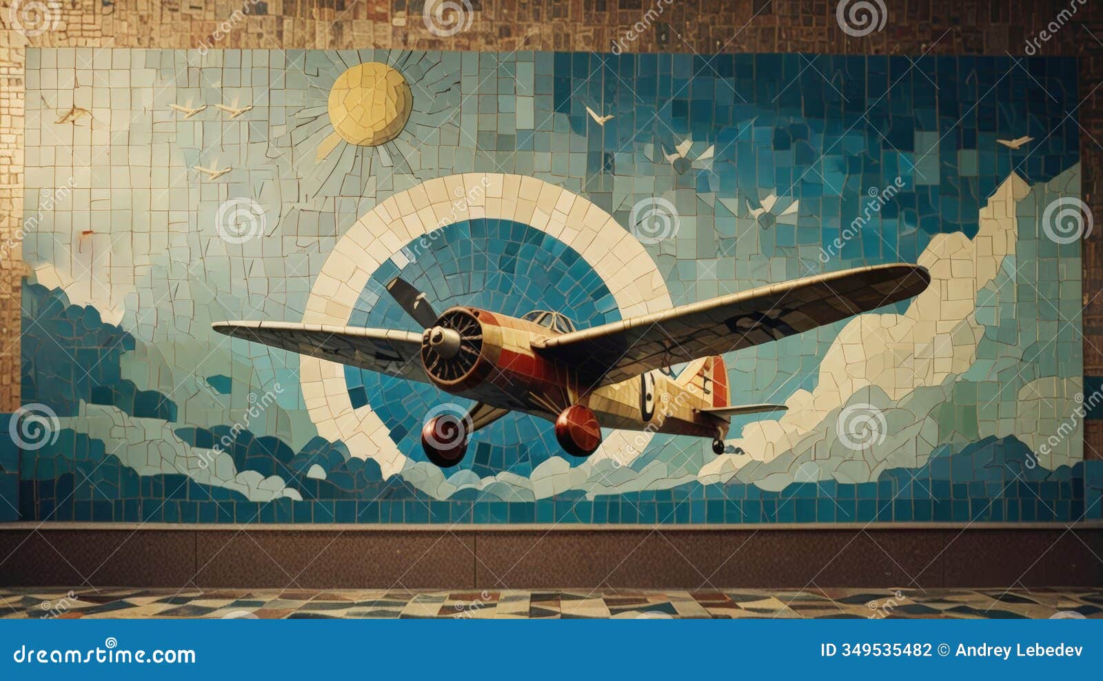 Soviet-era Mosaic Inspired by the Avant-garde with Airplanes and Period ...