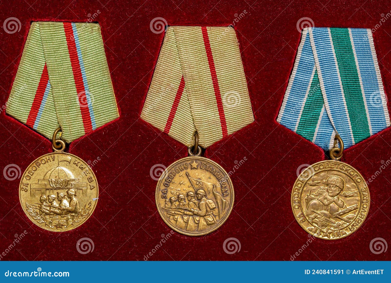 Soviet Military Medals of World War II on Red Background Editorial ...