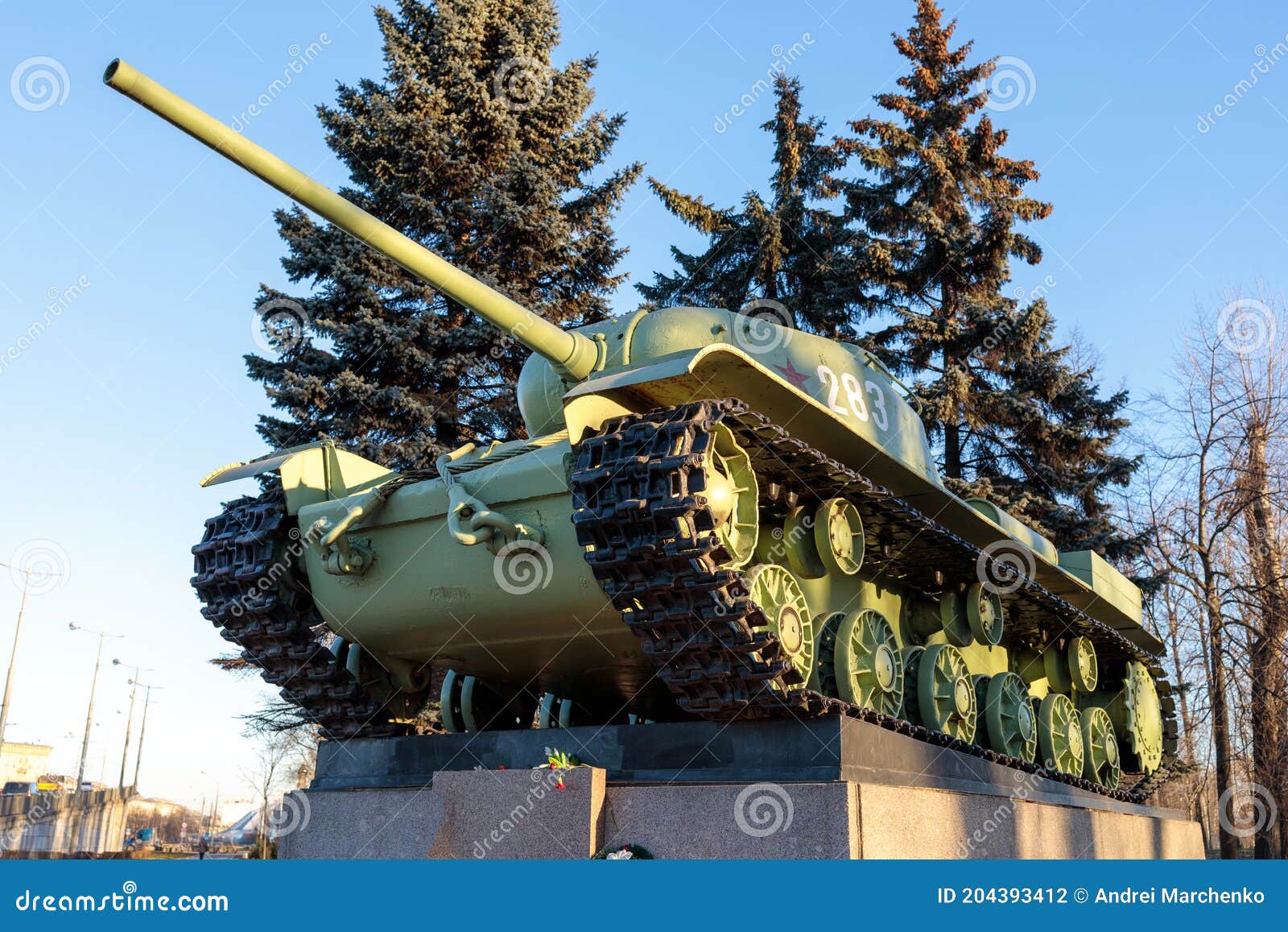 Soviet Military Tank Stands on a Pedestal in Memory of the Second World ...