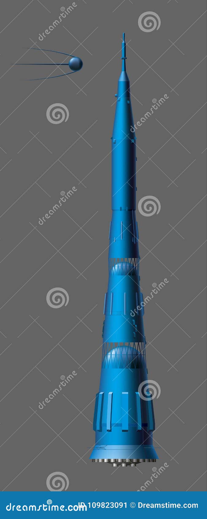 Soviet Rocket N1 & Sputnik Stock Illustration - Illustration of sputnik ...
