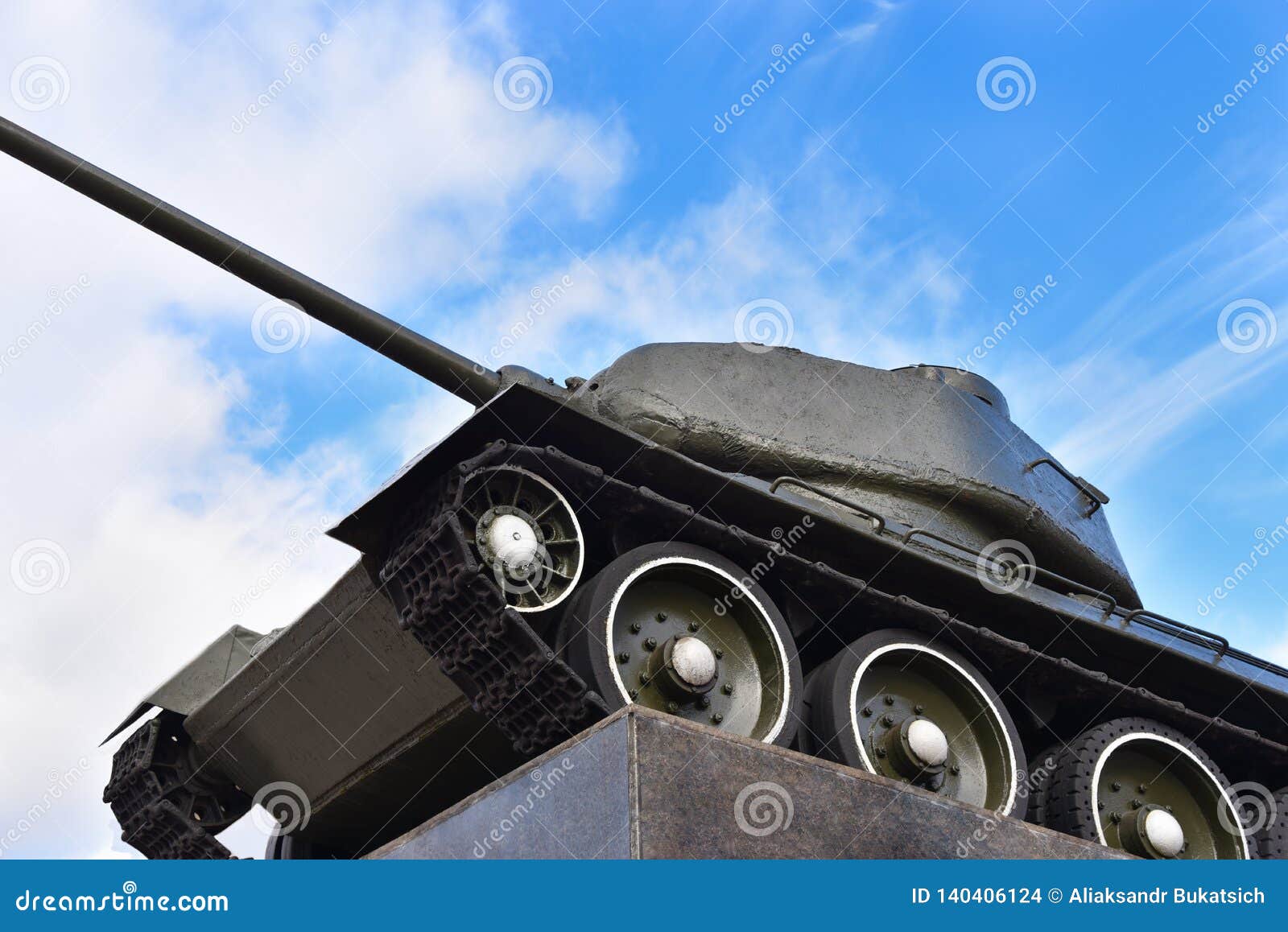Soviet Russian Military Old Tank on a Pedestal Stock Photo - Image of ...