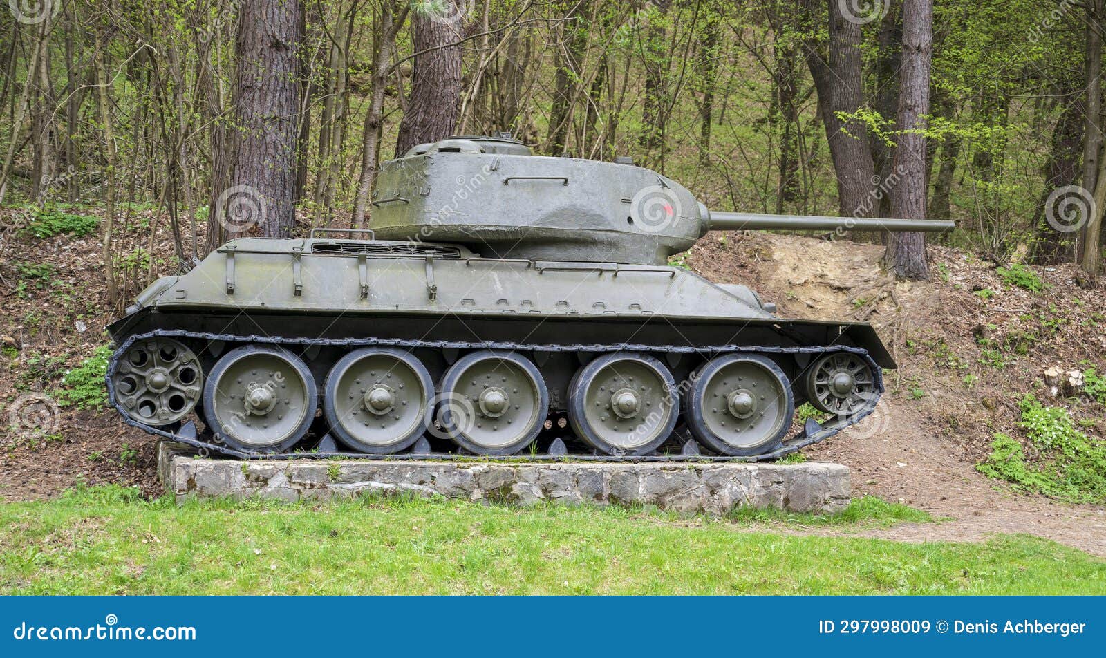 Soviet T-34 Tank in Forest on a Concrete Base Stock Image - Image of ...