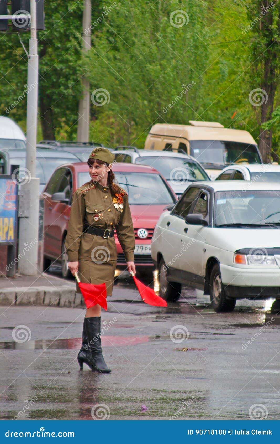 Soviet Traffic Controller in Uniform of World War II Indicates the ...
