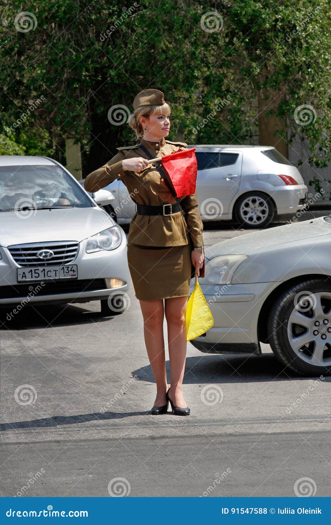 Soviet Traffic Controller in Uniform of World War II Indicates the ...