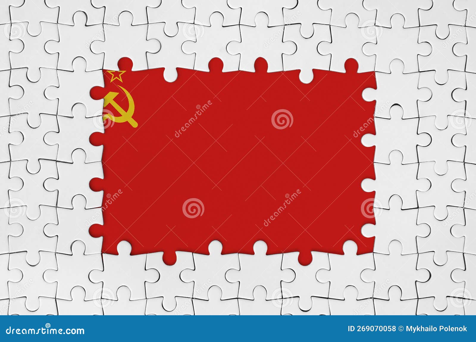 Soviet Union Flag in Frame of White Puzzle Pieces with Missing Central ...