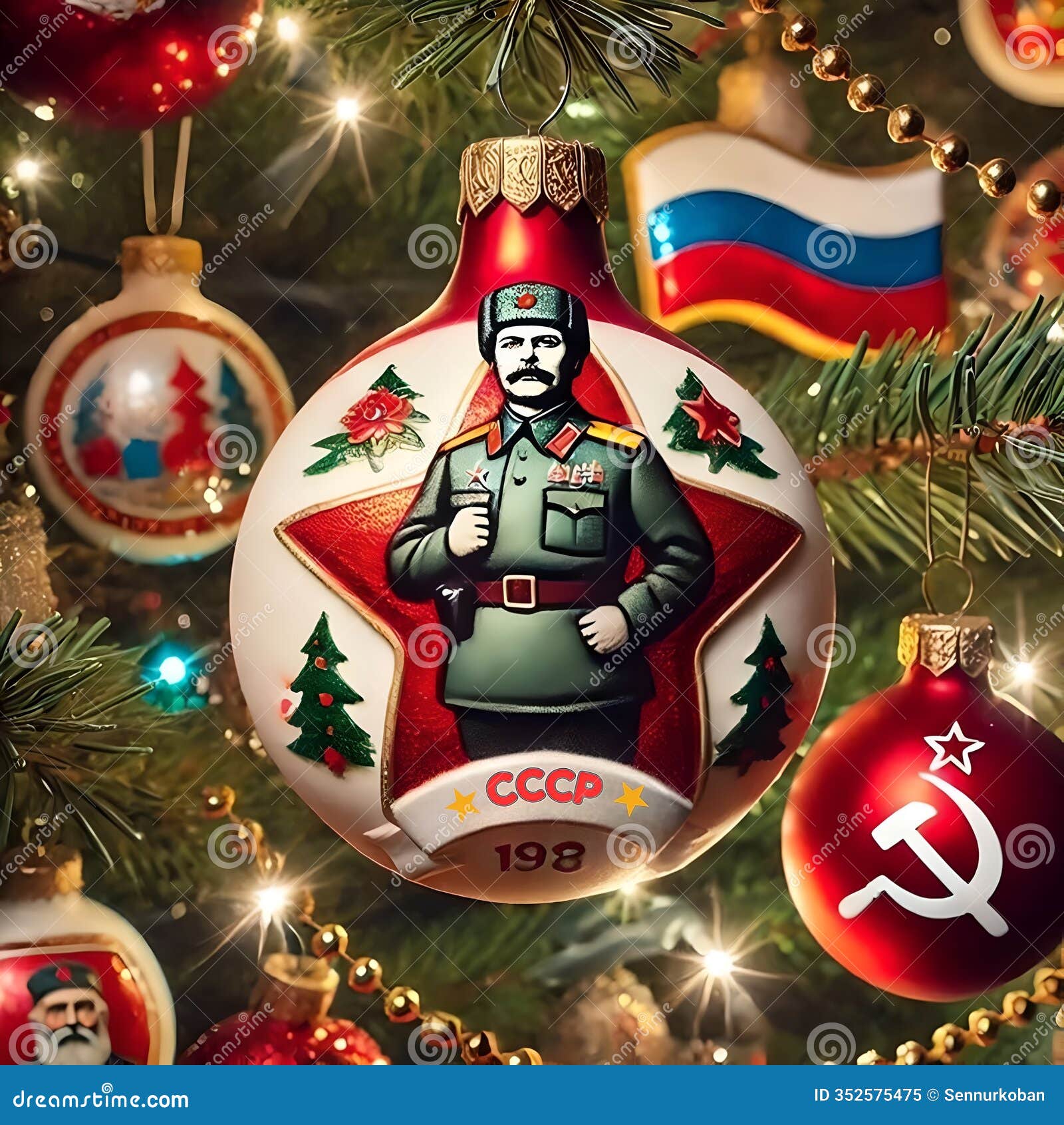 Soviet Union Themed Christmas Tree Decorations Stock Illustration ...