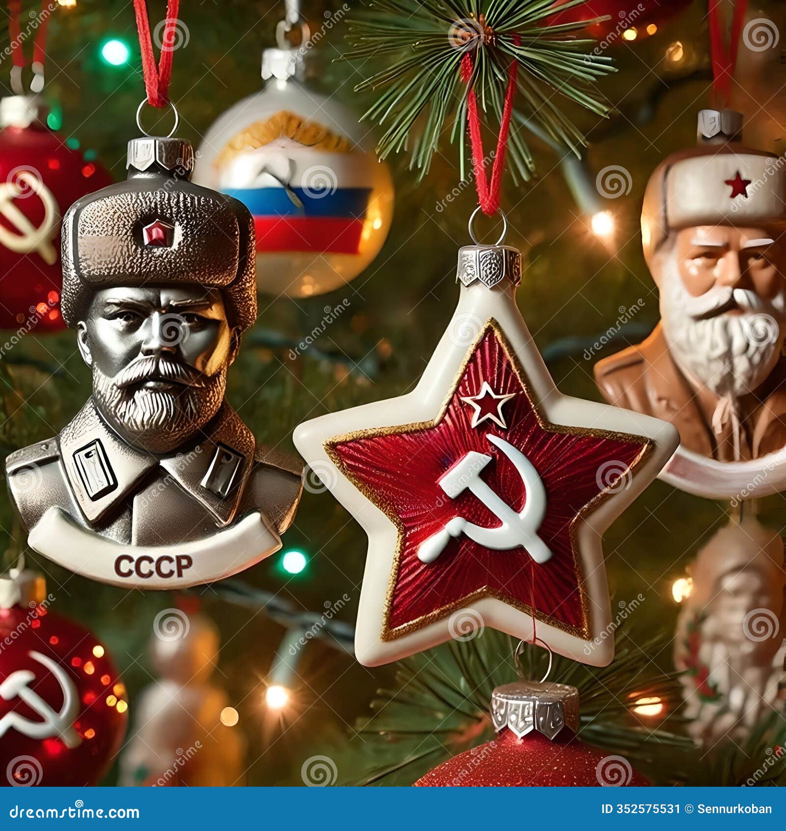 Soviet Union Themed Christmas Tree Decorations Stock Illustration ...