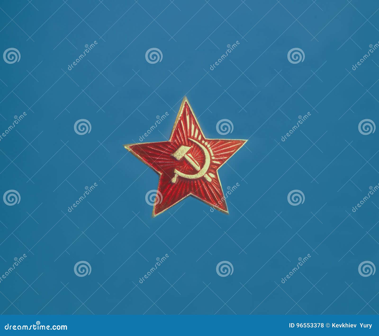 Soviet ussr star on blue stock photo. Image of badge - 96553378