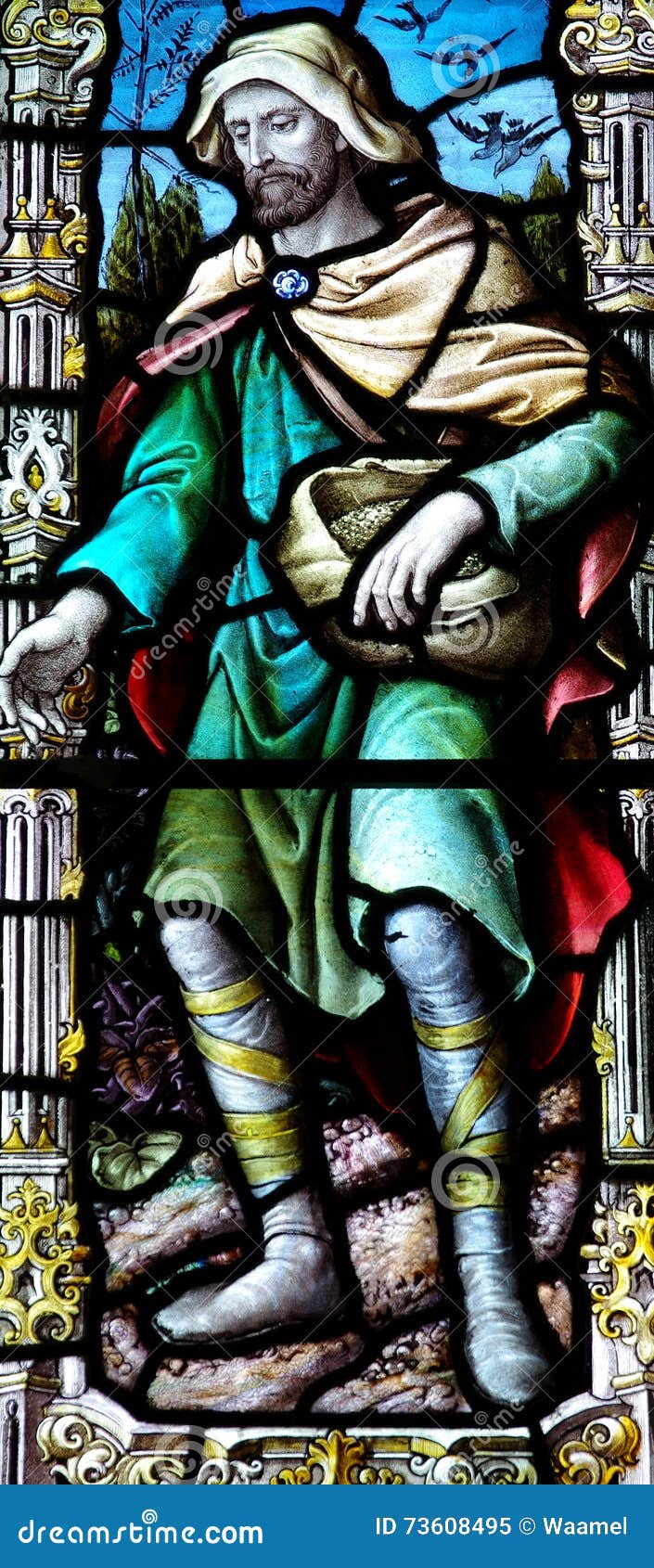 The Sower in stained glass stock image. Image of jesus - 73608495