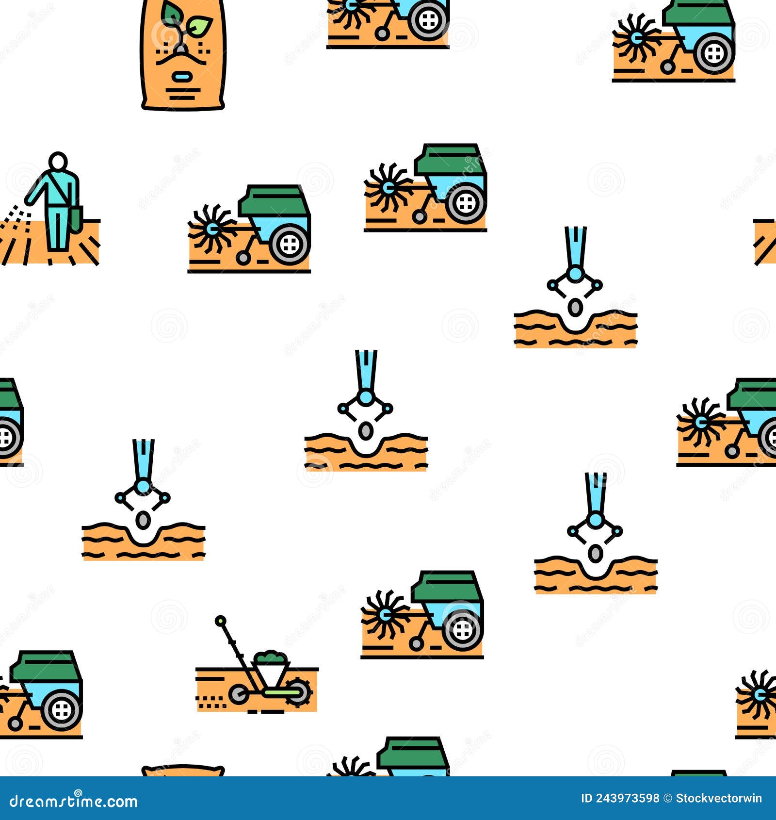 Sowing Agricultural Vector Seamless Pattern Stock Vector - Illustration ...