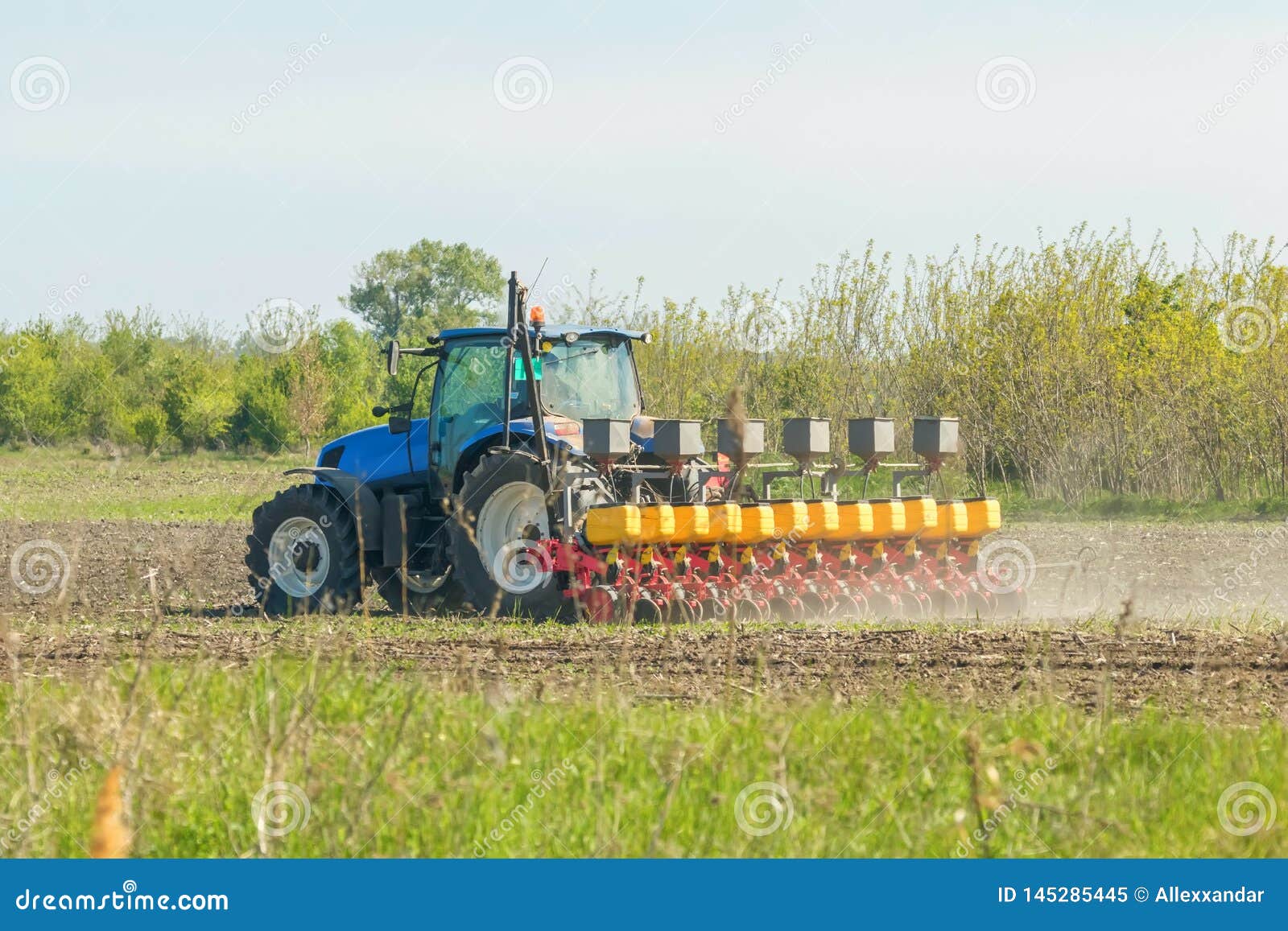 Sowing Crops, Agricultural Fields in Spring, Farmer with Tractor ...
