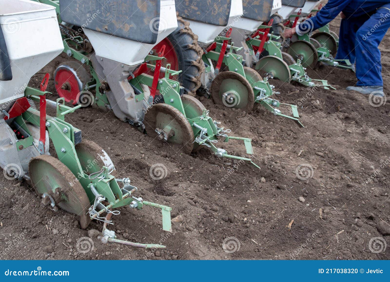 Sowing Equipment Attached To Tractor in Field Stock Photo - Image of ...