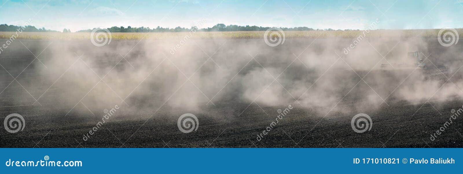 Sowing Work on the Plowed Ground, a Plume of Dust Stock Image - Image ...