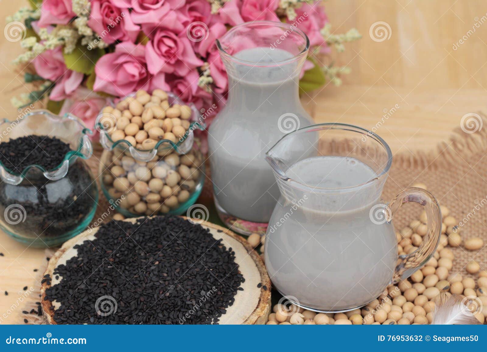 Soy Bean Milk Mix Black Sesame Delicious. Stock Photo - Image of wood ...