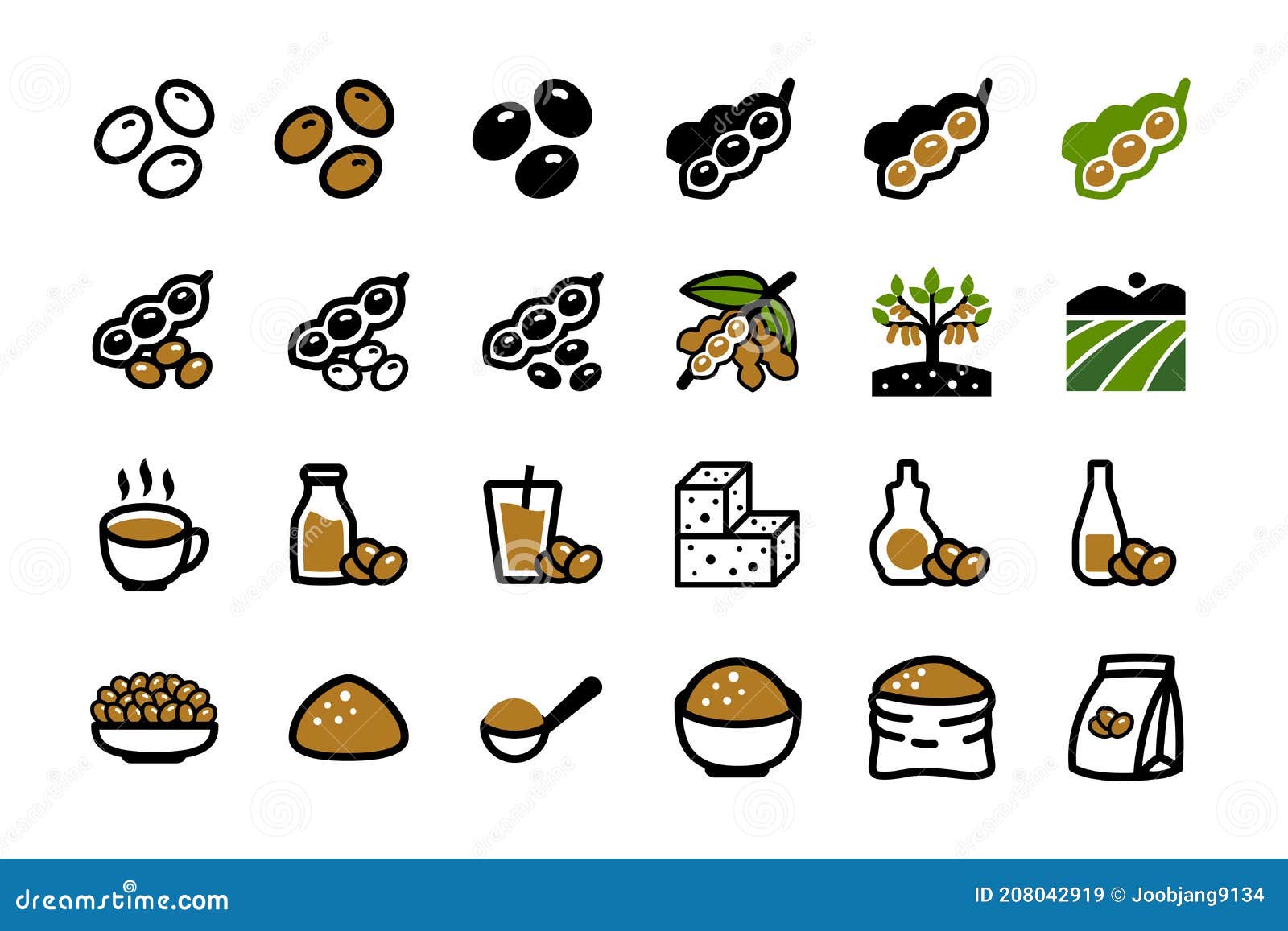 Soy soybean icon set stock vector. Illustration of carton - 208042919