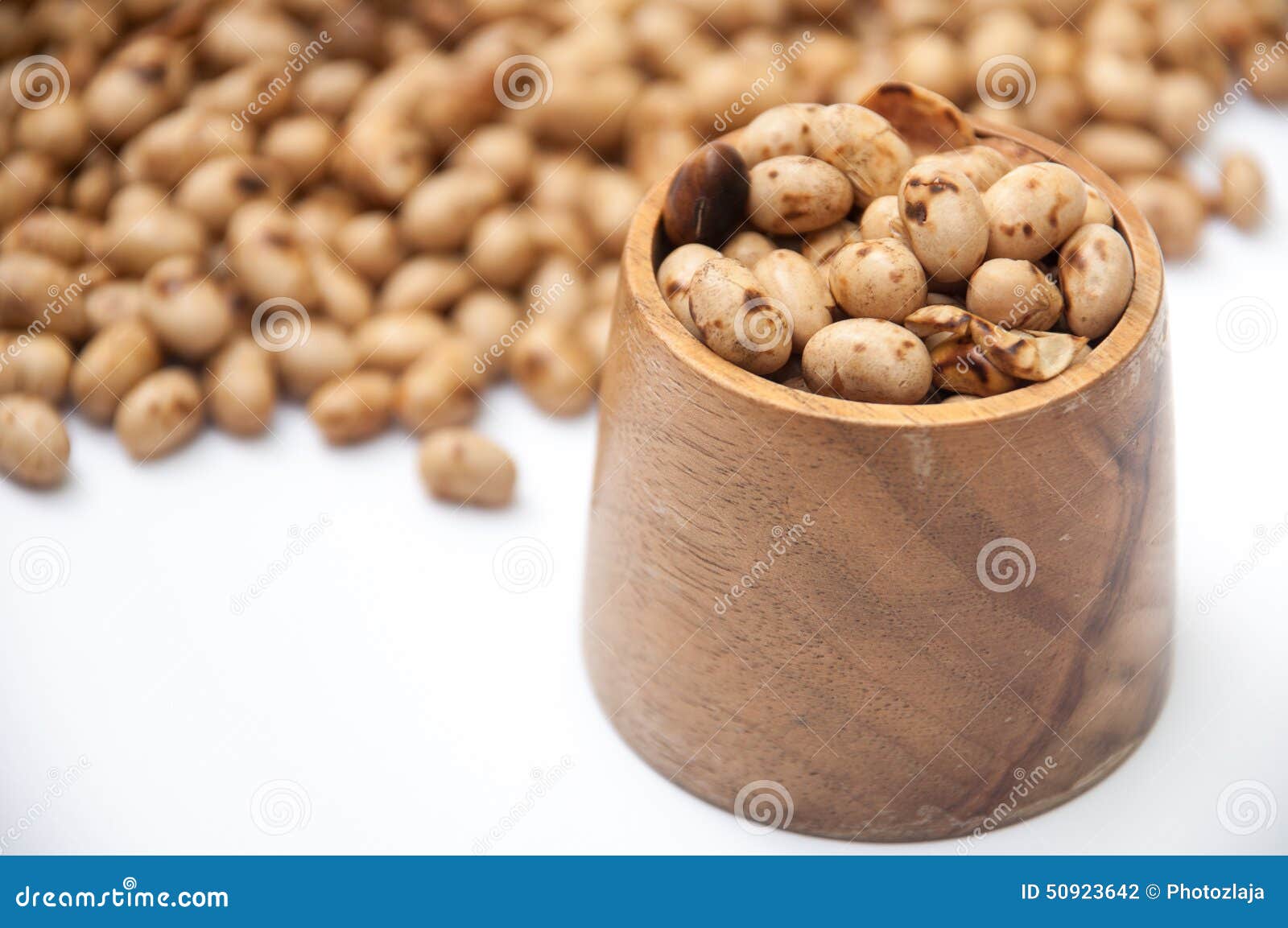 Soya beans in a wooden pot stock photo. Image of cooking - 50923642