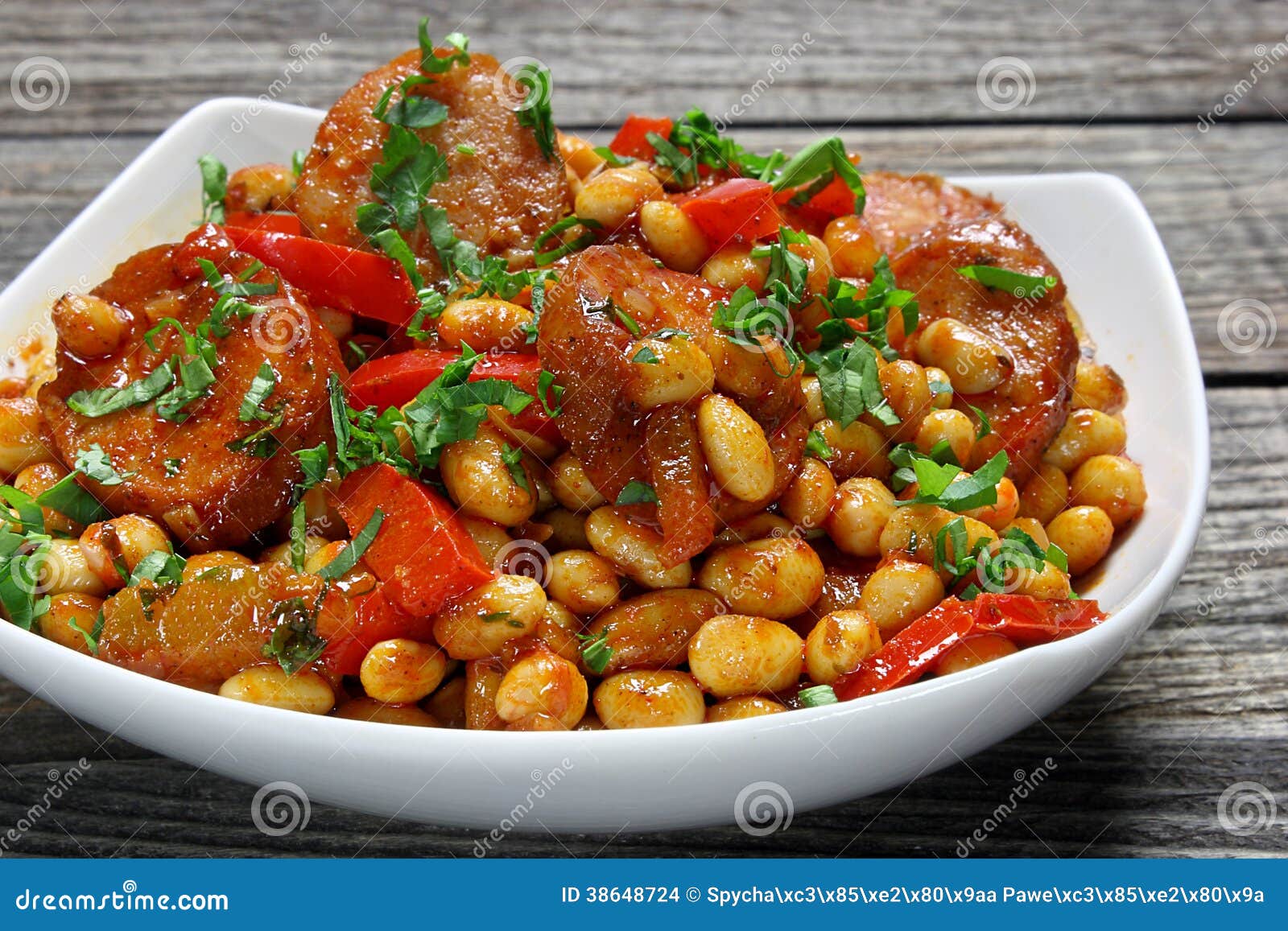 Soybeans with Paprika and Sausage Stock Photo - Image of cooked ...