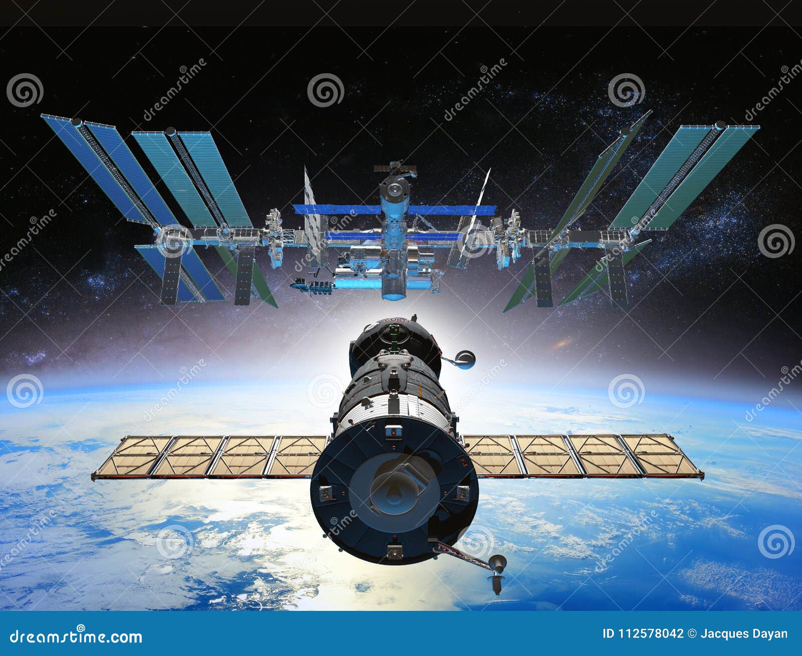 Soyuz Docking on International Space Station Stock Illustration ...